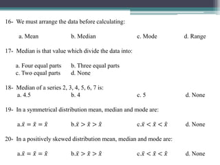 Mcqs (measures of central tendency) | PPTX