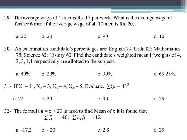 Mcqs (measures of central tendency) | PPTX