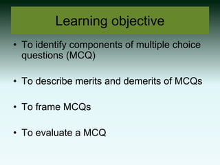 MEU WORKSHOP Mcq's objective type questions | PPTX