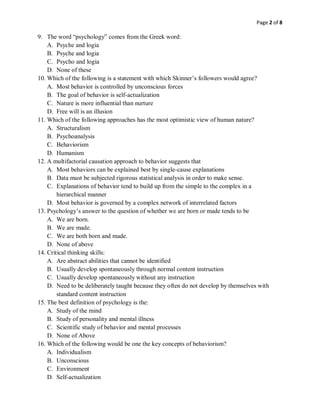 Mcqs of psychology | PDF