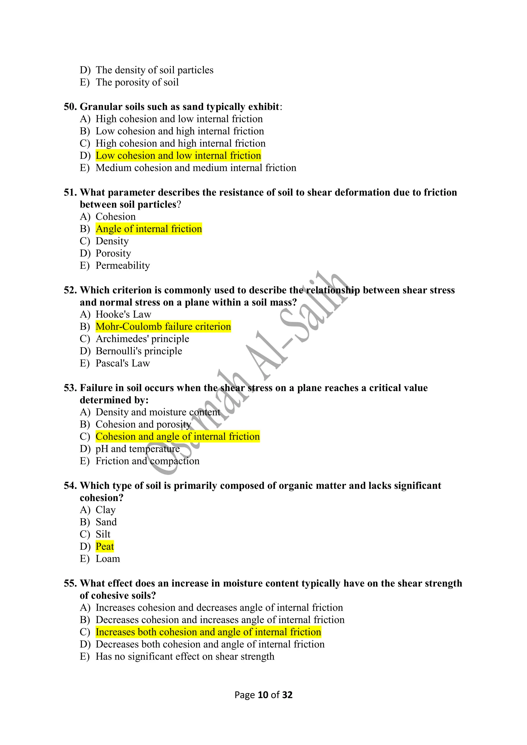 MCQ Soil mechanics questions (Soil shear strength).pdf
