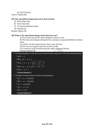MCQ Soil mechanics questions (Soil shear strength).pdf