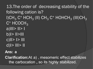 Mcqs on carbocations | PDF