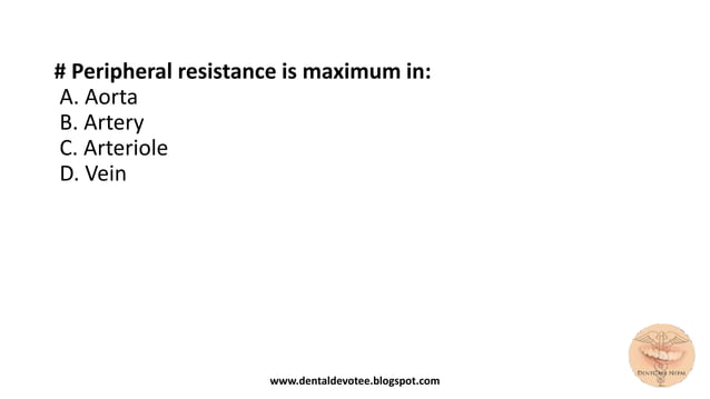 MCQs on Cardiovascular system physiology | PPTX | Heart and ...