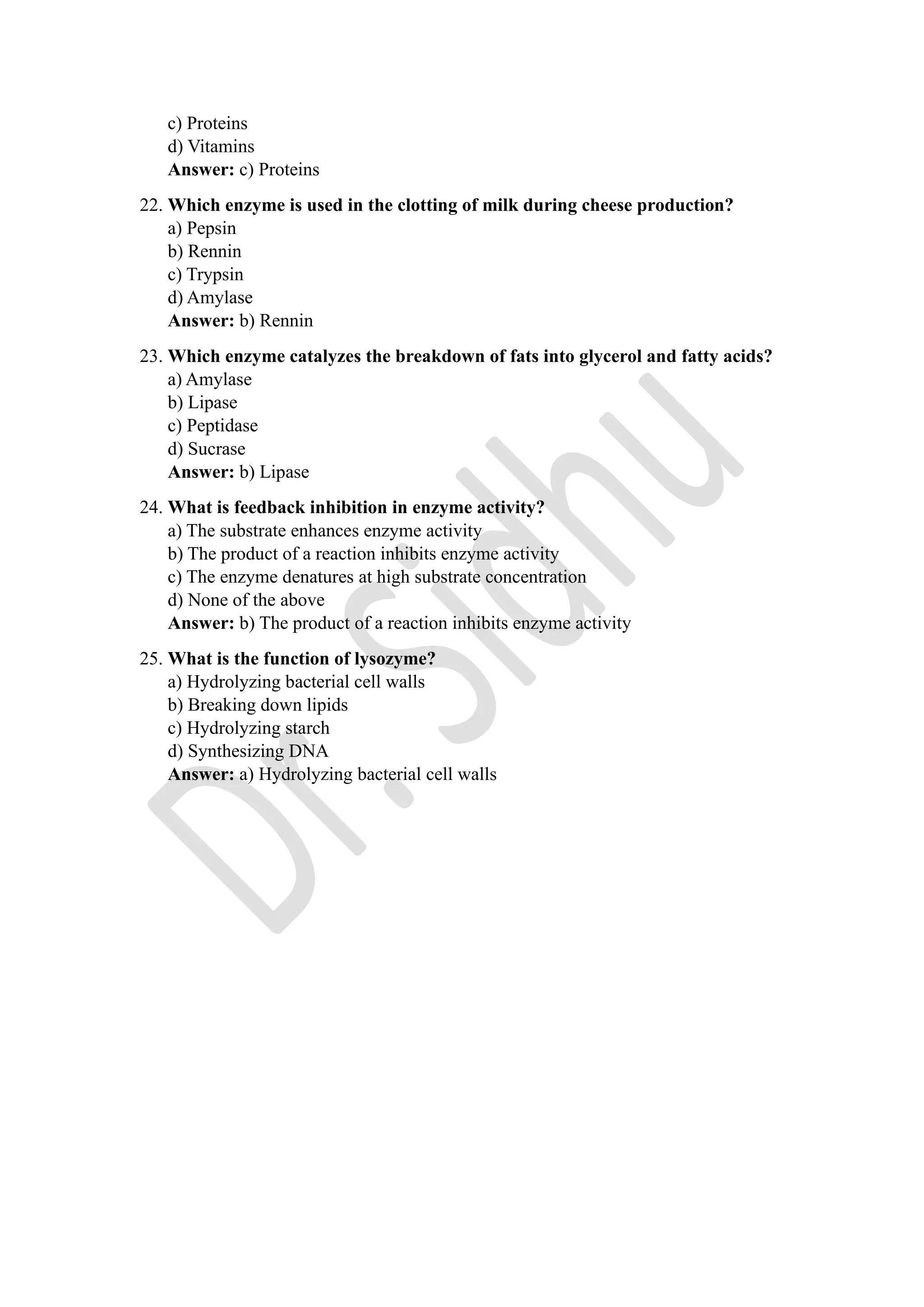 MCQs on Enzyme Chemistry.(Dr. Sidhu)2024 | PDF