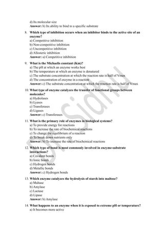 MCQs on Enzyme Chemistry.(Dr. Sidhu)2024 | PDF