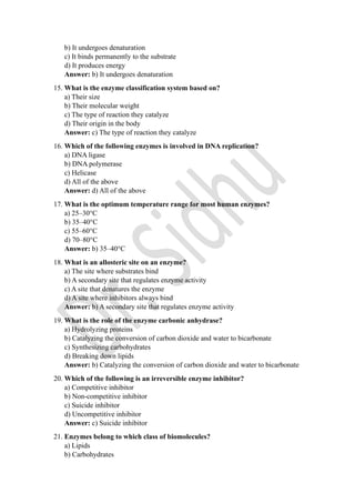 MCQs on Enzyme Chemistry.(Dr. Sidhu)2024 | PDF