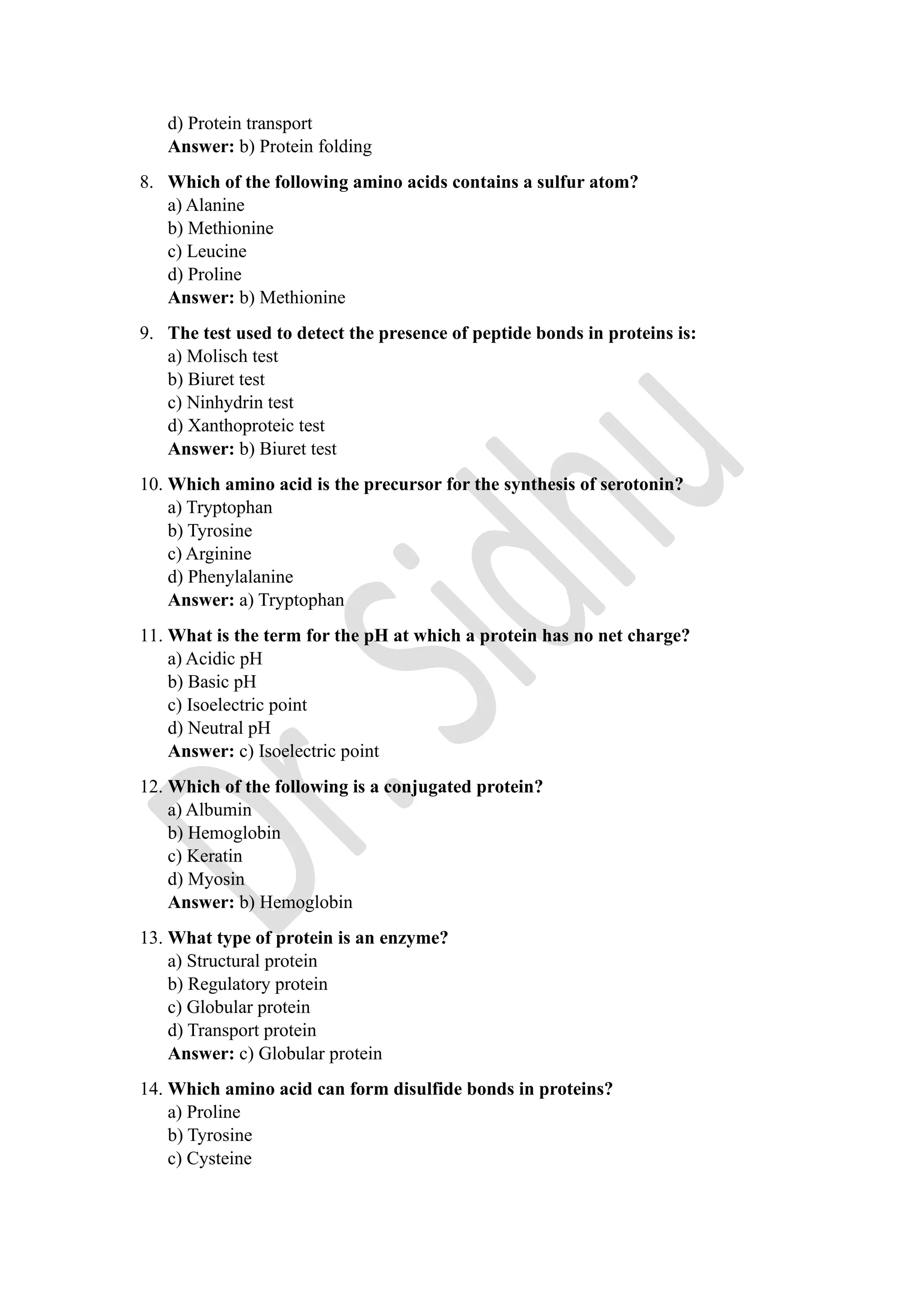 MCQs on Protein Chemistry. (Biochemistry) | PDF