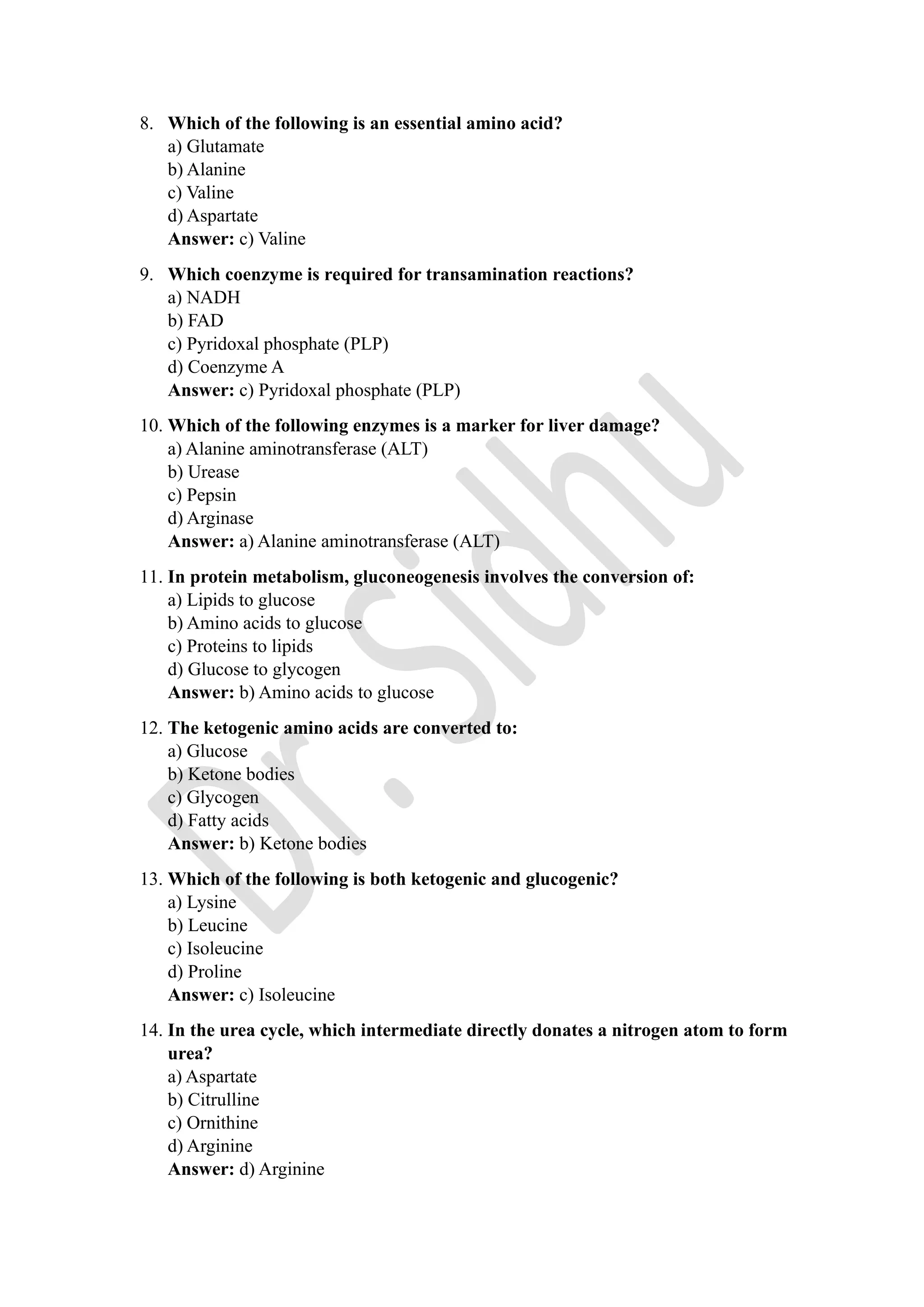 MCQs on Protein Metabolism. (Biochemistry) | PDF