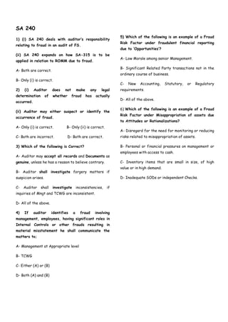 Audit Roaster- CA Fianl / Inter, MCQs on Auditing Standards. | PDF ...
