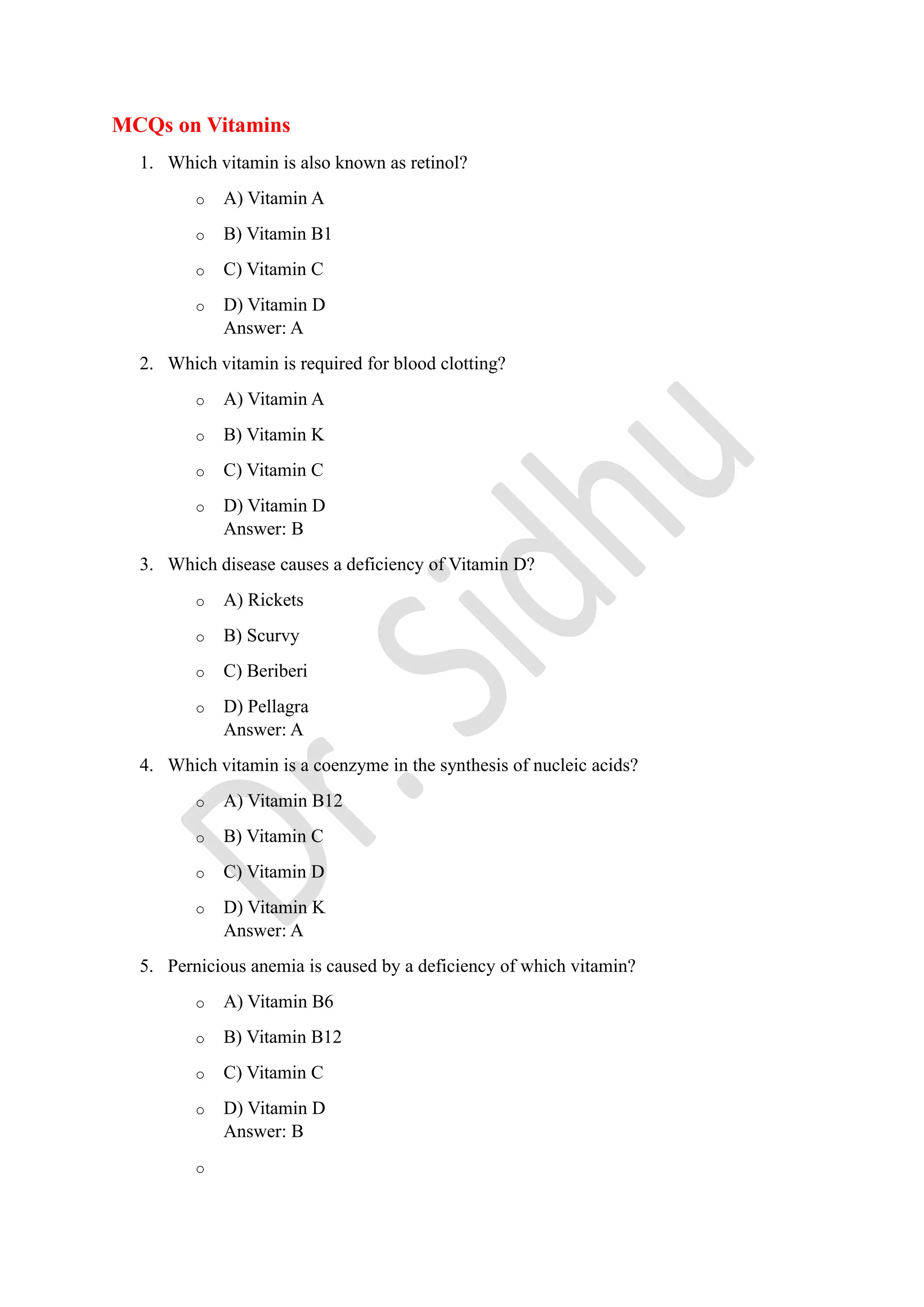 MCQs on Vitamins (Biochemistry).pdf..... | PDF