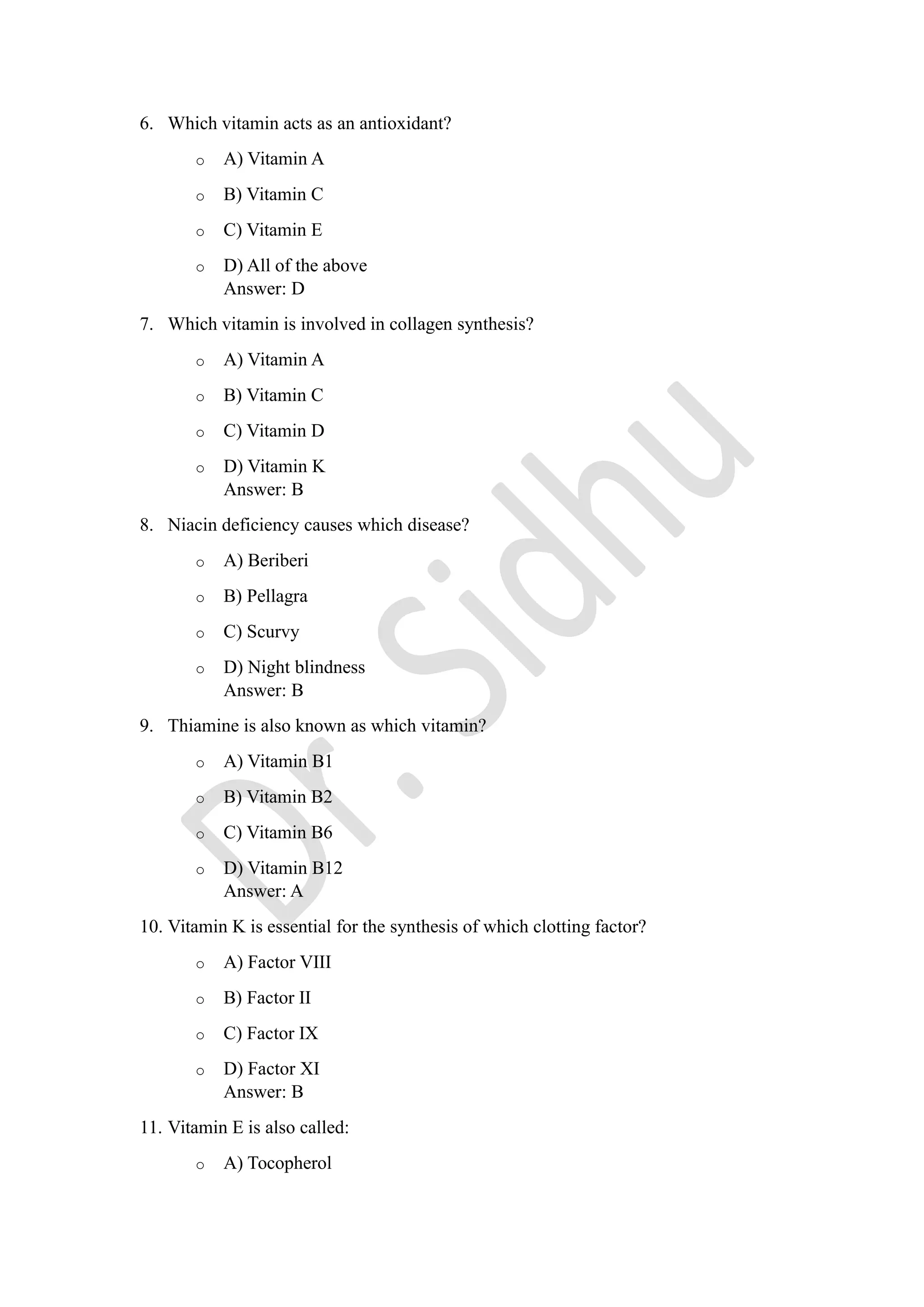 MCQs on Vitamins (Biochemistry).pdf..... | PDF