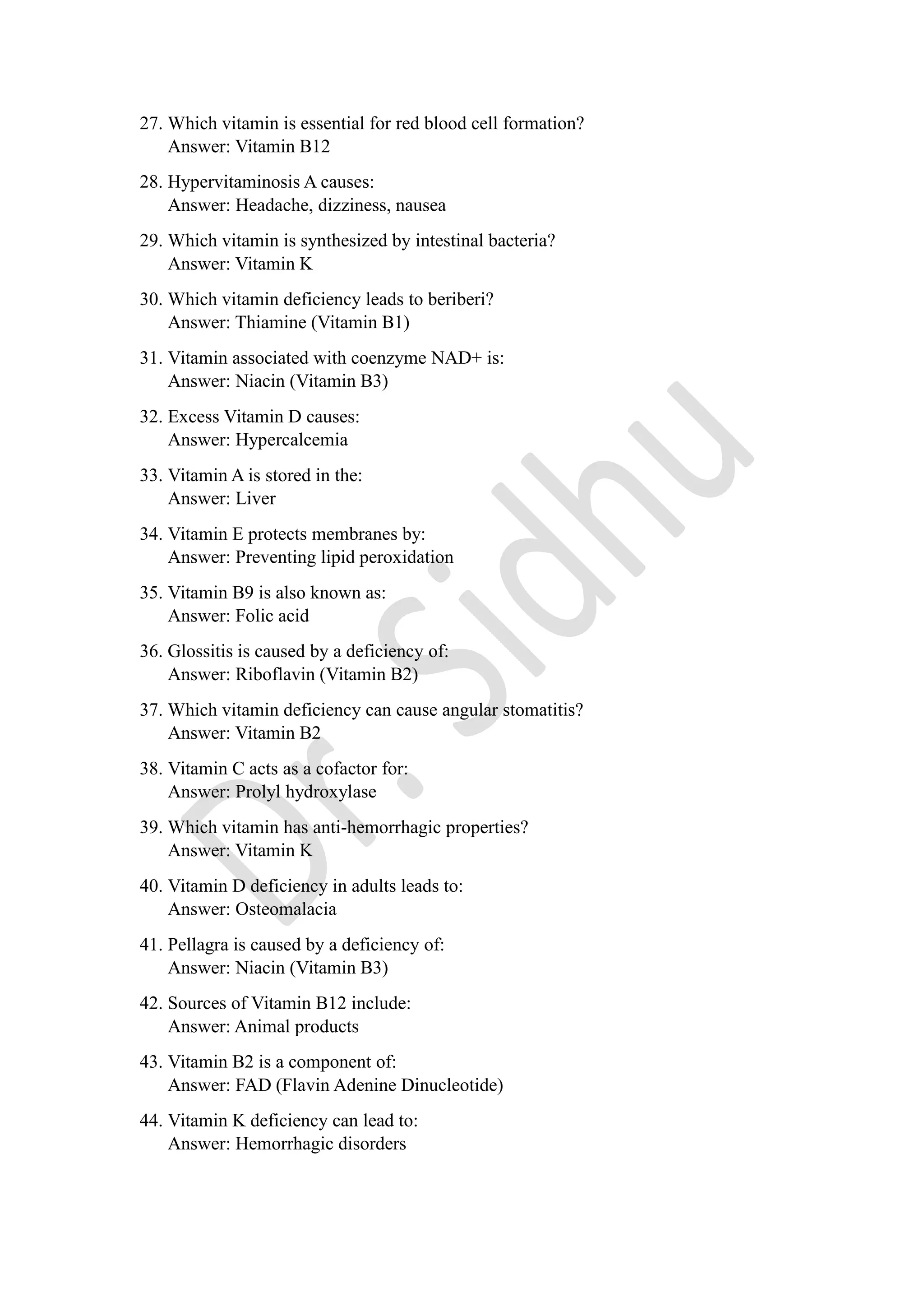 MCQs on Vitamins (Biochemistry).pdf..... | PDF