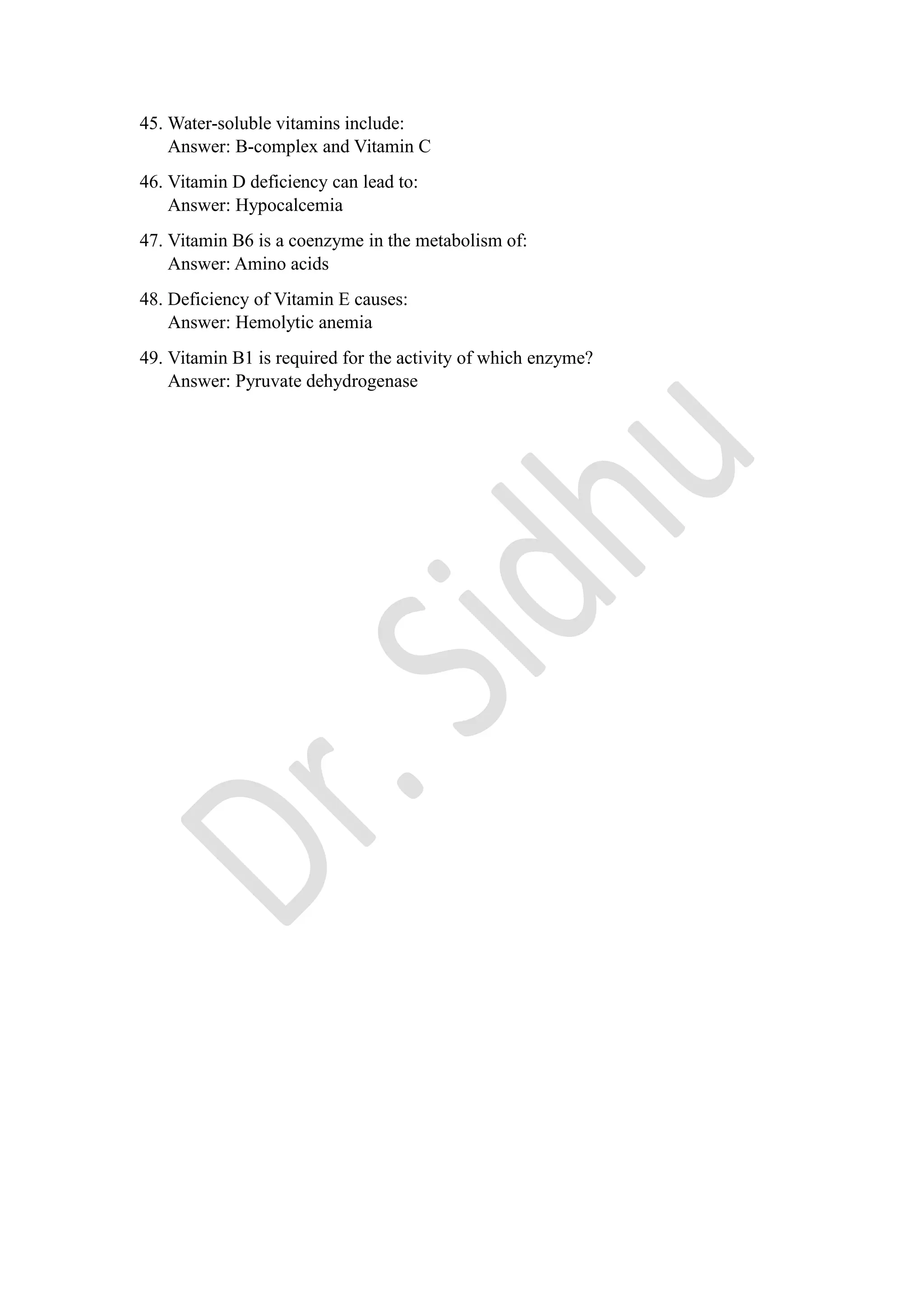 MCQs on Vitamins (Biochemistry).pdf..... | PDF