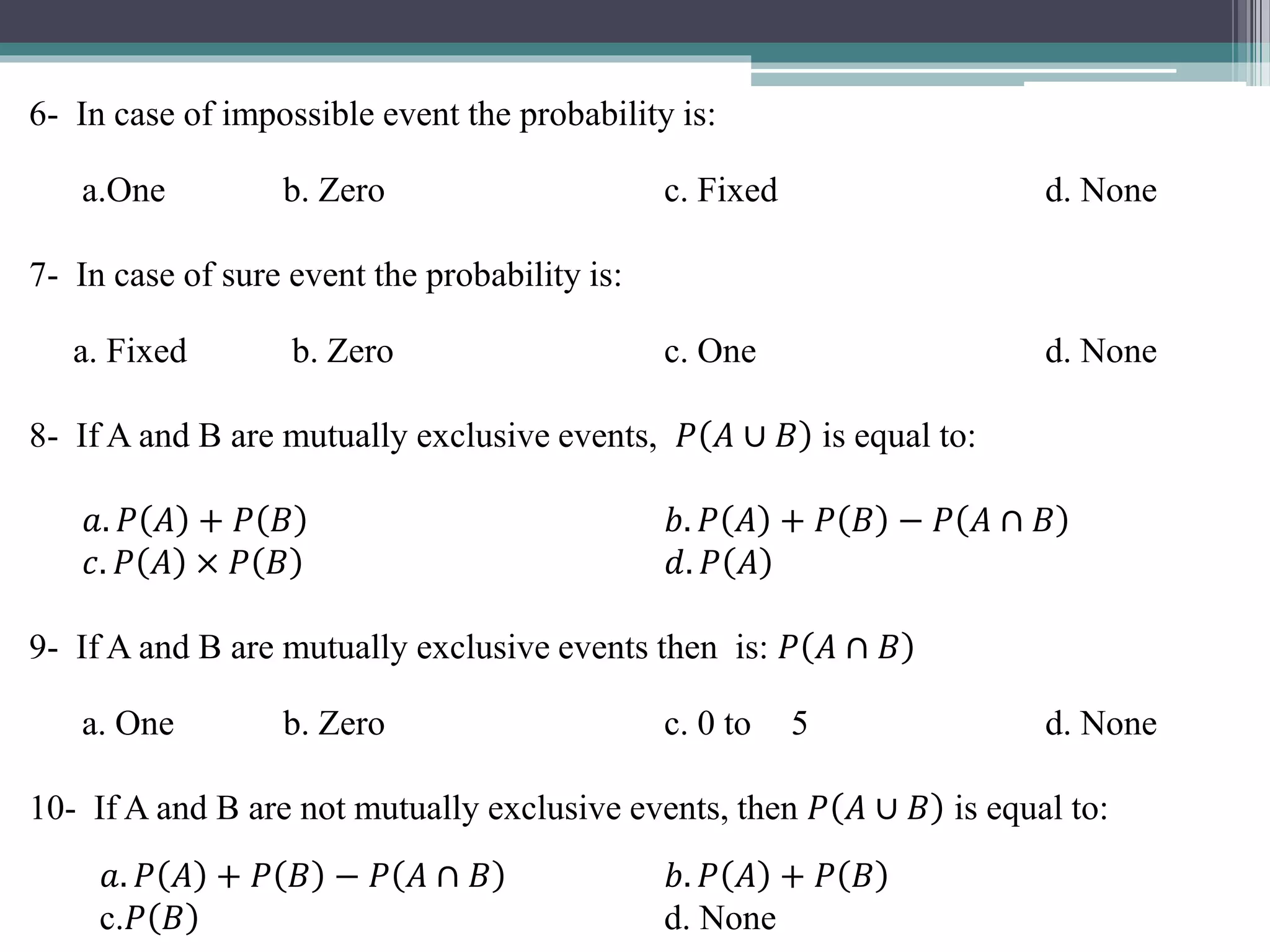 Mcqs (probability) | PPTX
