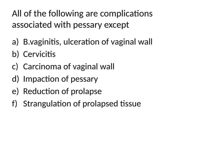 MCQs Prolapse Gynaecology and Obstetrics ppt | PPTX