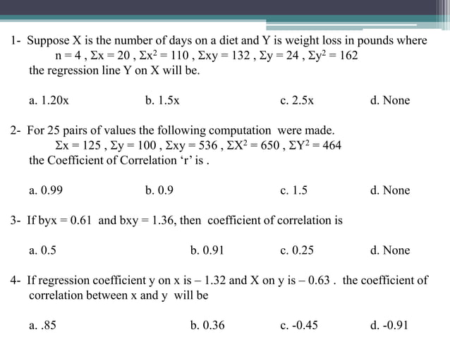 Mcqs (regression and correlation) | PPT Mcqs (regression and correlation) | PPT