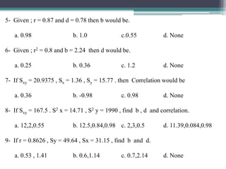 Mcqs (regression and correlation) | PPTX