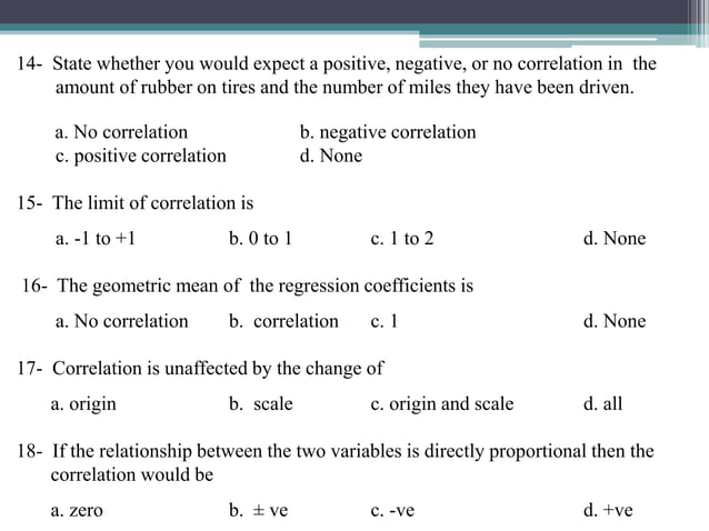 Mcqs (regression and correlation) | PPTX
