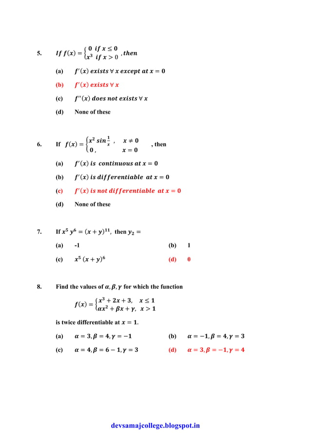 Multiple Choice Questions_Successive Differentiation (CALCULUS) | PDF