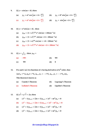 Multiple Choice Questions_Successive Differentiation (CALCULUS) | PDF