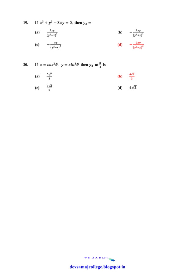 Multiple Choice Questions_Successive Differentiation (CALCULUS) | PDF