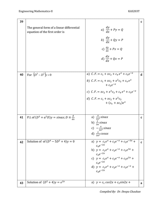 MCQs Ordinary Differential Equations | PDF