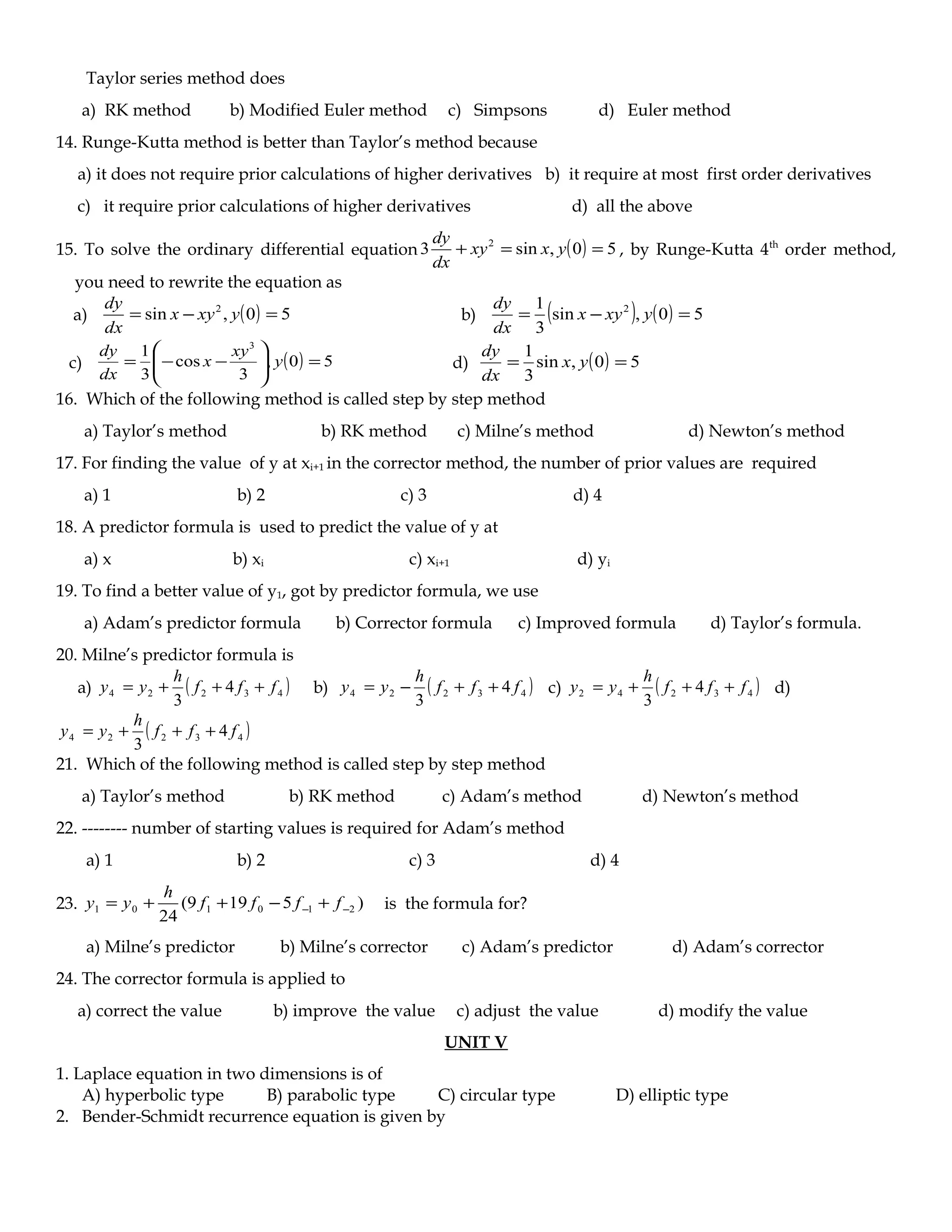 NUMERICAL METHODS MULTIPLE CHOICE QUESTIONS | DOC