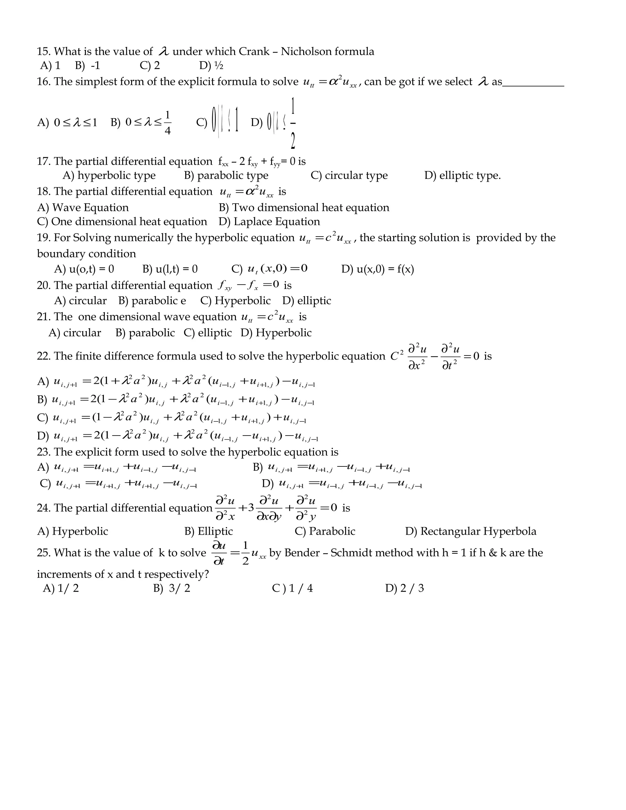 NUMERICAL METHODS MULTIPLE CHOICE QUESTIONS | DOC
