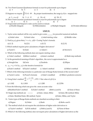 NUMERICAL METHODS MULTIPLE CHOICE QUESTIONS | DOC