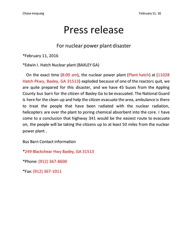 Mc quaig nuclear plant press release | DOCX | Science