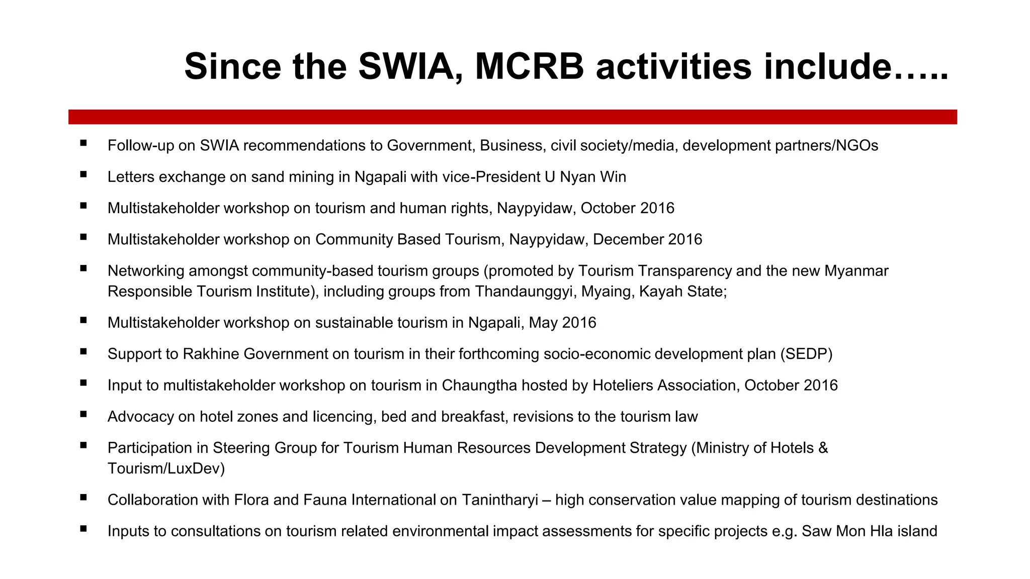 Introduction to MCRB's 2015 Myanmar Tourism SWIA | PPT