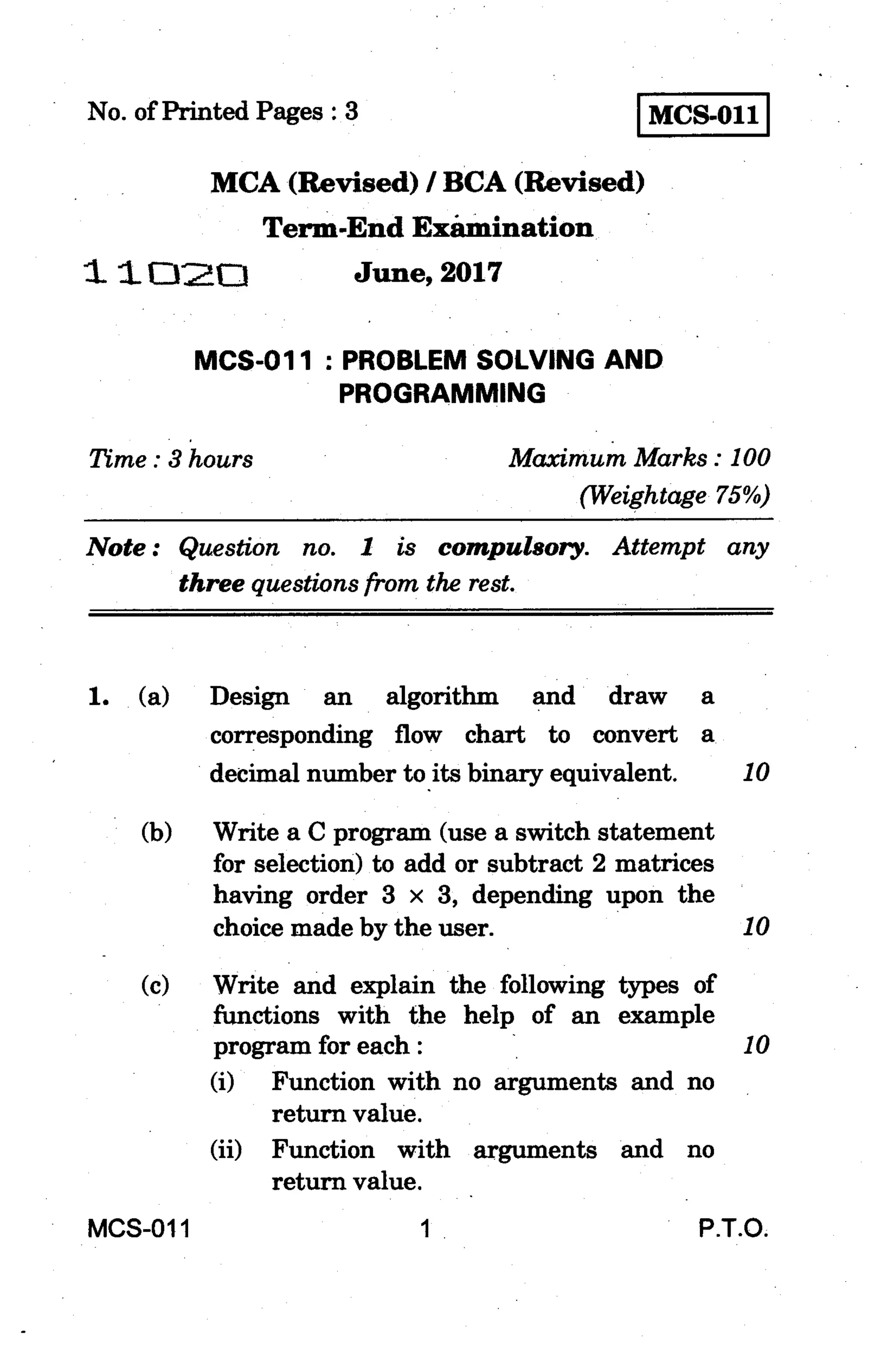 Mcs 011 ignou question paper c language | PDF