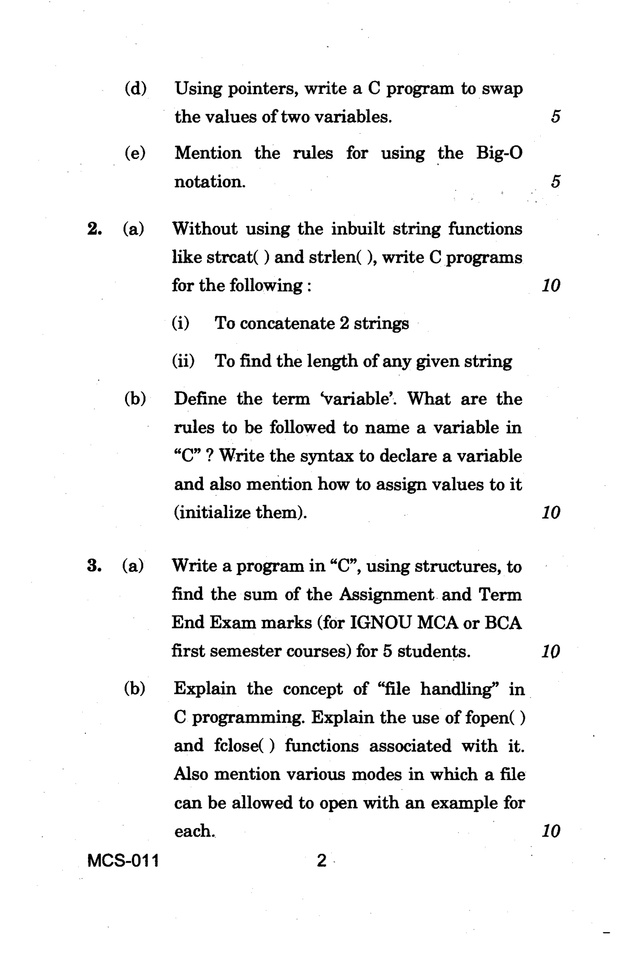 Mcs 011 ignou question paper c language | PDF