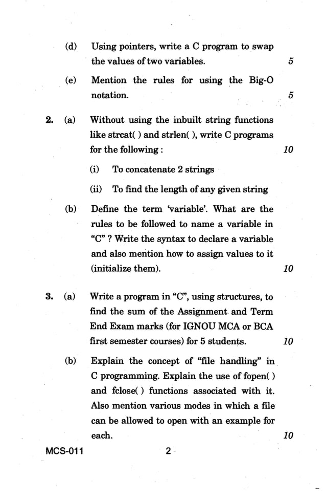 Mcs 011 ignou question paper c language | PDF