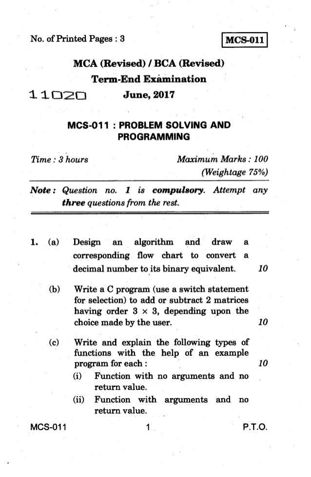 Mcs 011 Ignou Question Paper C Language