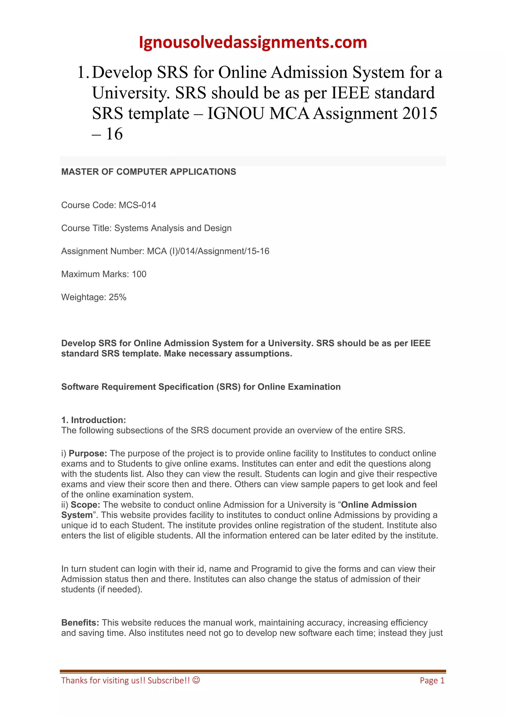 Mcs 014 solved assignment 2015-16 | PDF