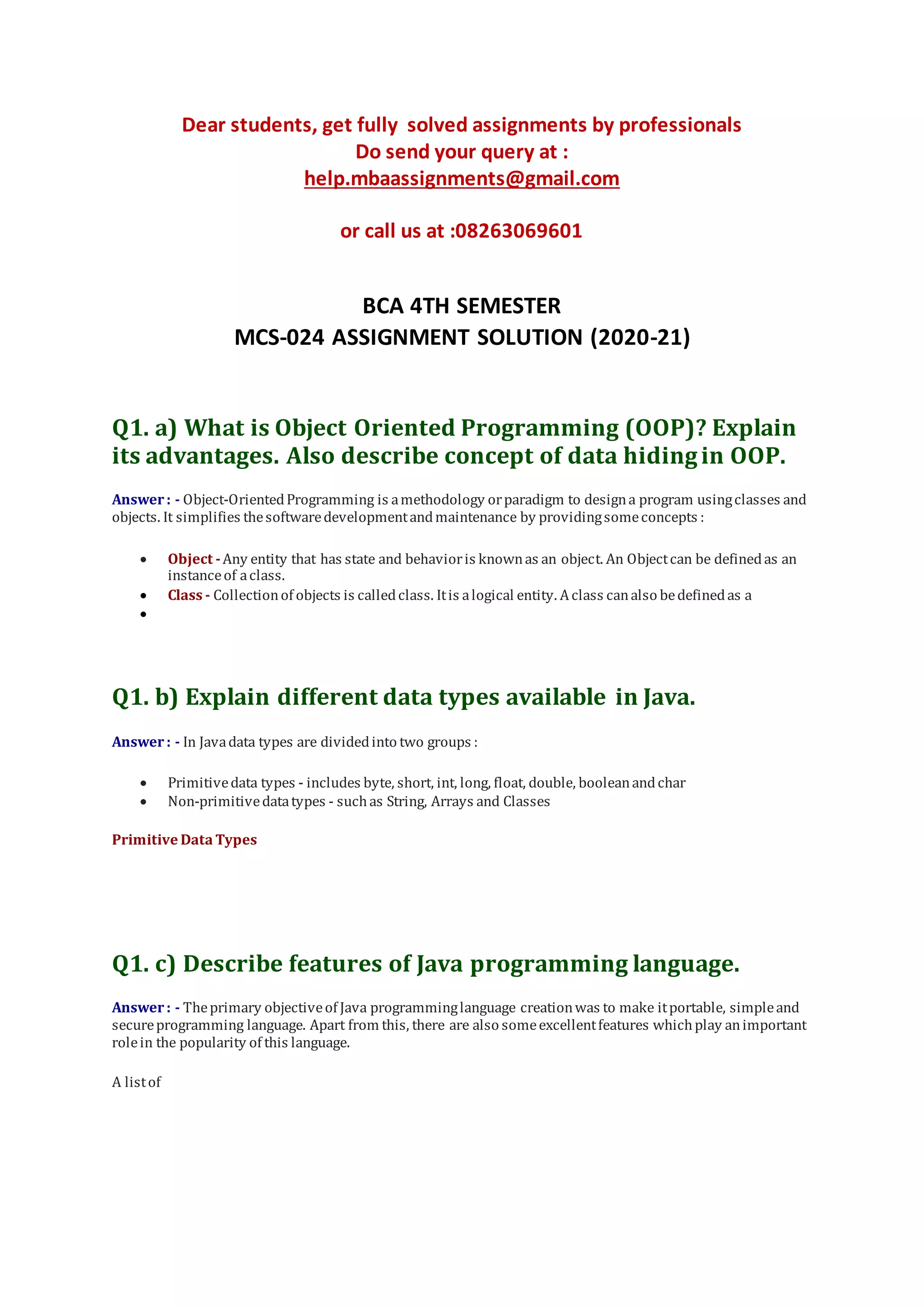 Mcs 024 assignment solution (2020-21) | DOCX | Programming Languages | Computing