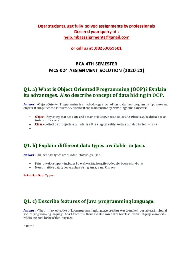 Mcs 024 assignment solution (2020-21) | DOCX | Programming Languages | Computing