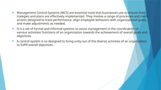 Management Control System: Instruments of Control, Factors affecting ...