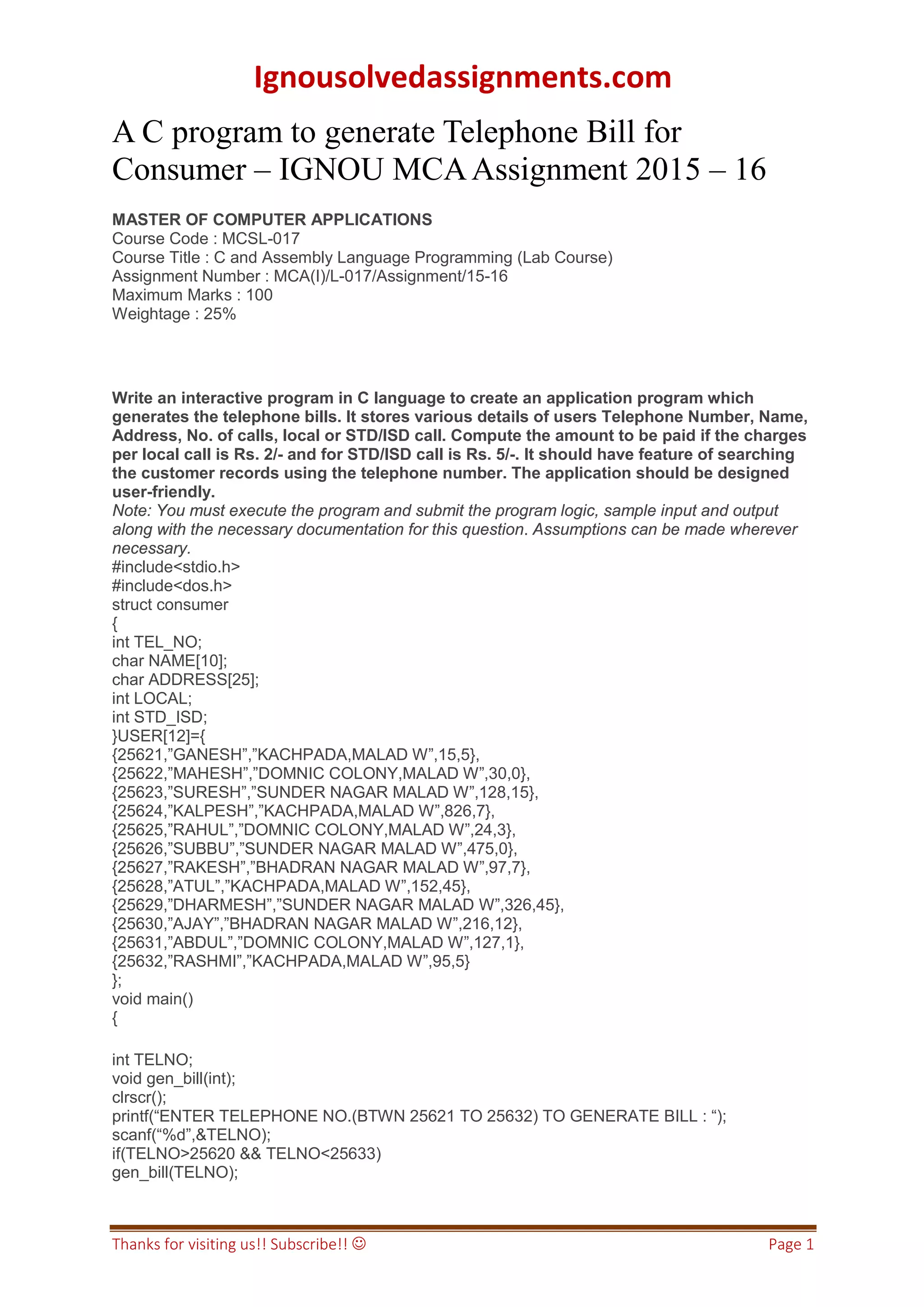Mcs 17 solved assignment 2015- 16 | PDF | Programming Languages | Computing