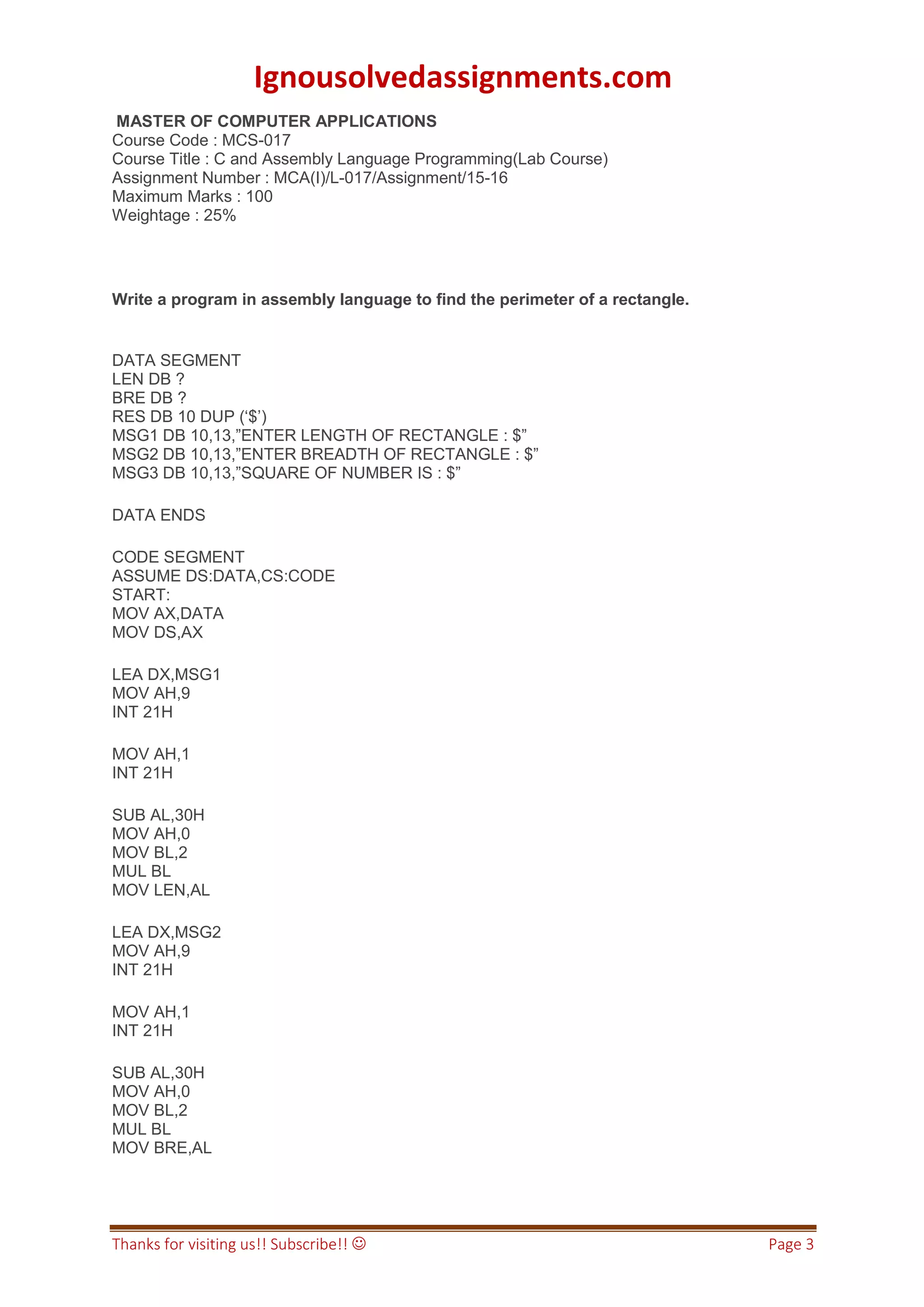 Mcs 17 solved assignment 2015- 16 | PDF | Programming Languages | Computing