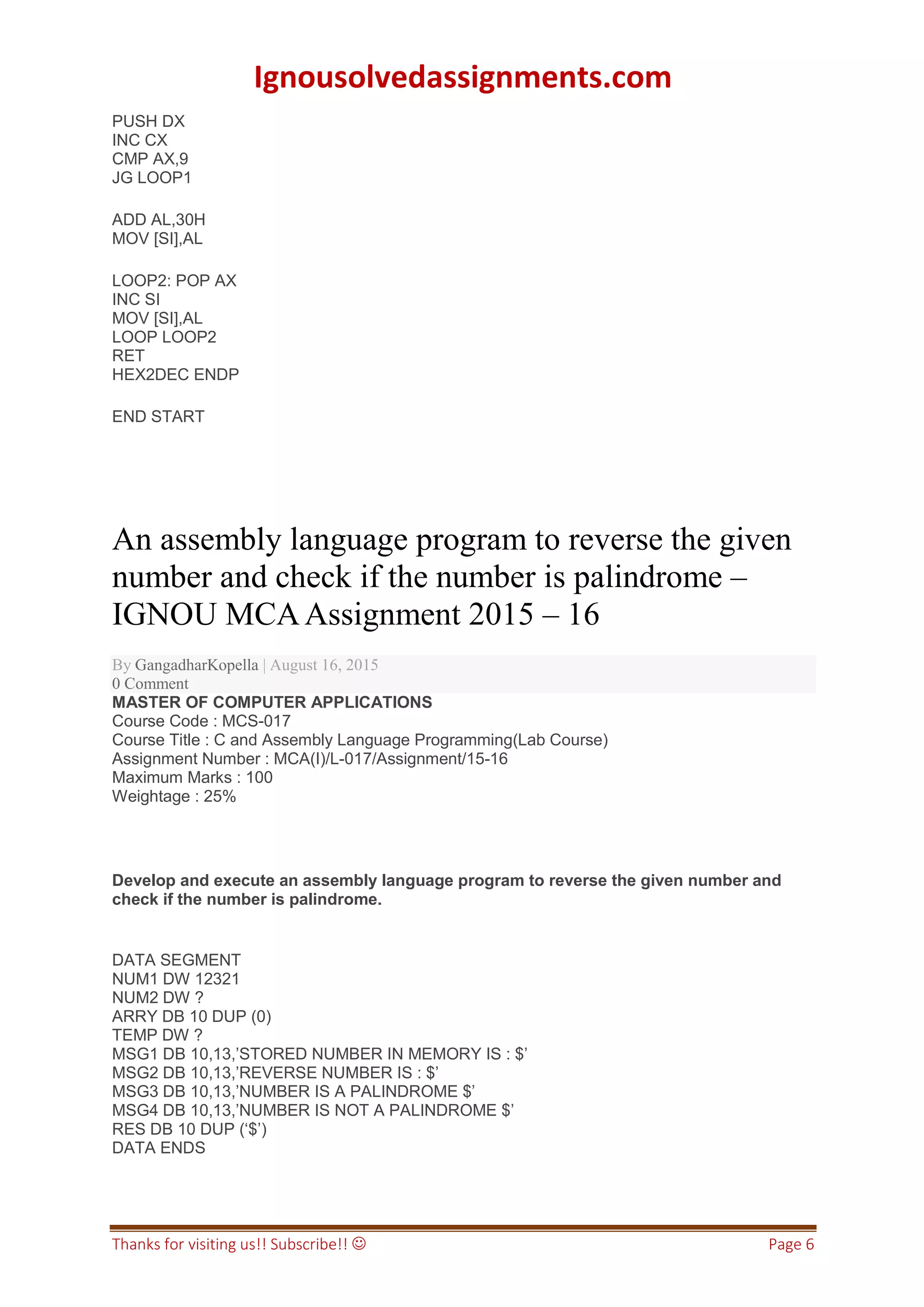 Mcs 17 solved assignment 2015- 16 | PDF | Programming Languages | Computing