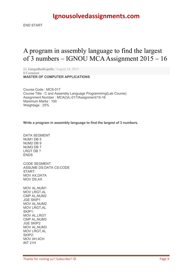 Mcs 17 solved assignment 2015- 16 | PDF | Programming Languages | Computing
