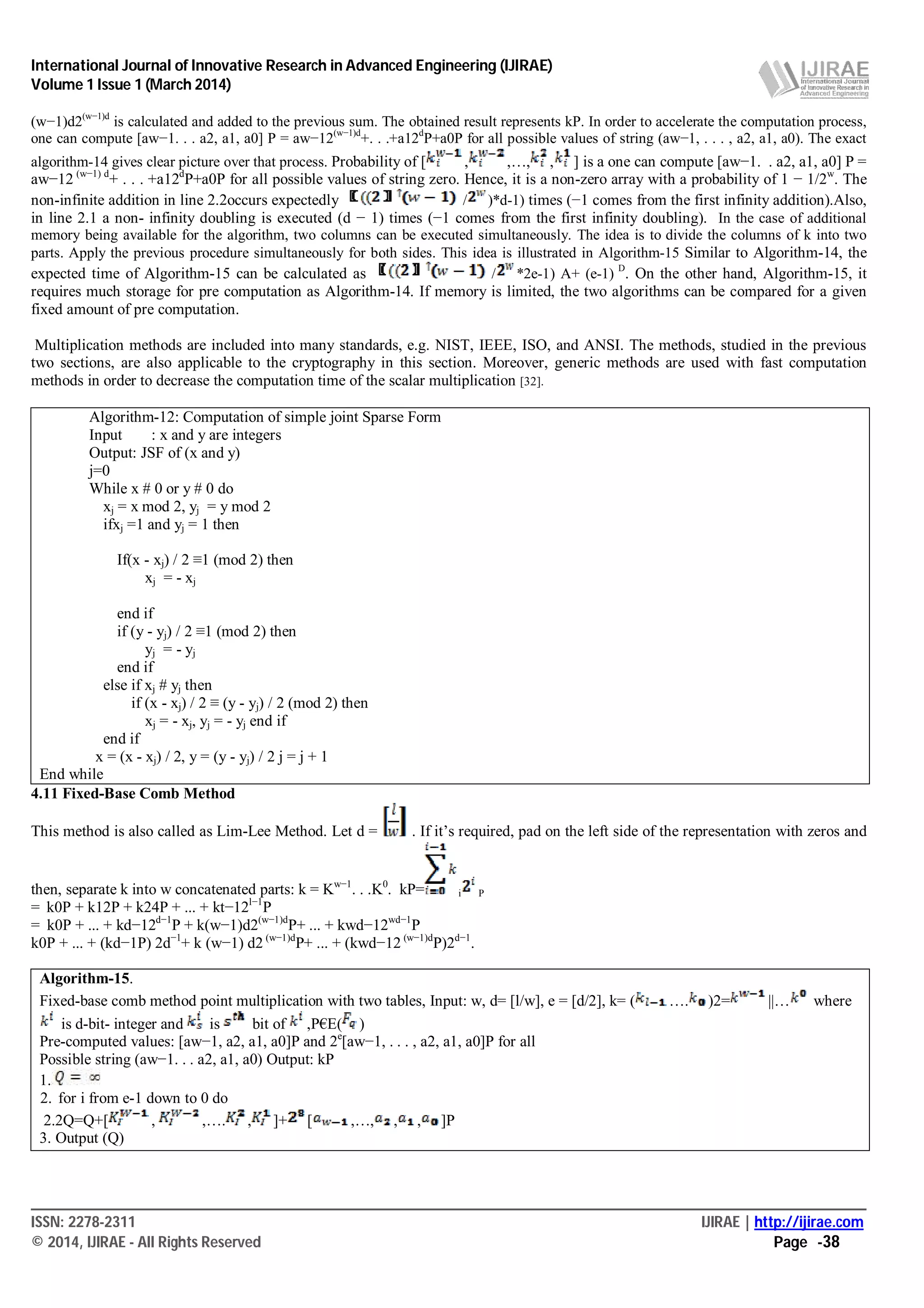 Survey Elliptic Curve Cryptography Using Scalar Multiplication Algorithms Pdf