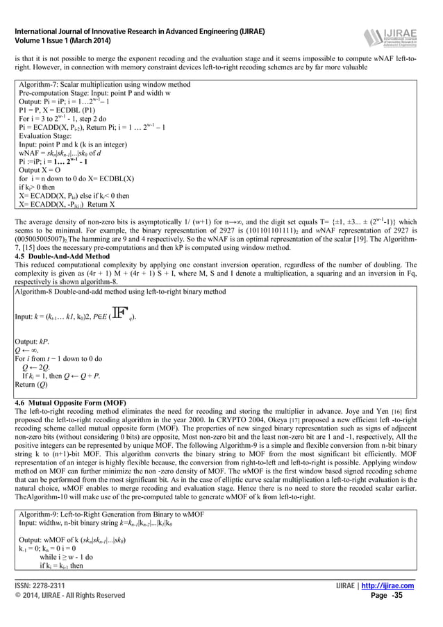 Survey: Elliptic Curve Cryptography using Scalar Multiplication Algorithms | PDF