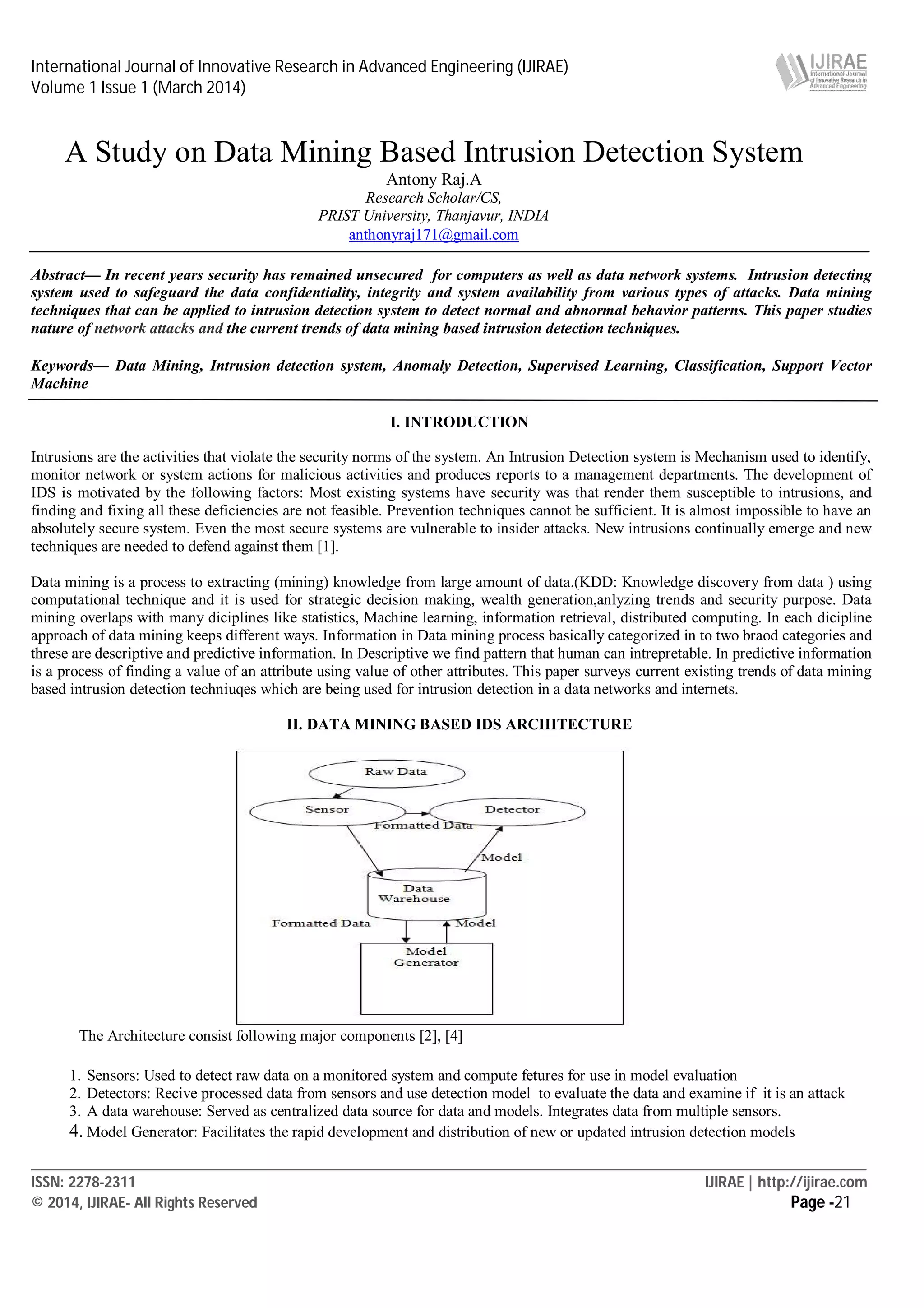 A Study on Data Mining Based Intrusion Detection System | PDF | Databases | Computer Software ...