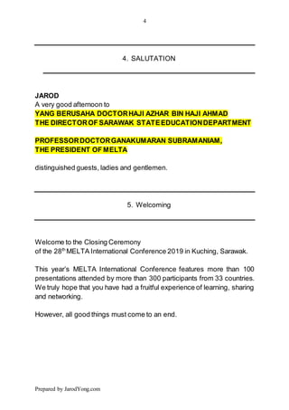 Closing Ceremony - MC Script - MELTA 2019 | DOCX