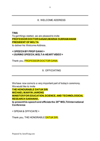 Opening Ceremony - MC Script - MELTA 2019 | DOCX