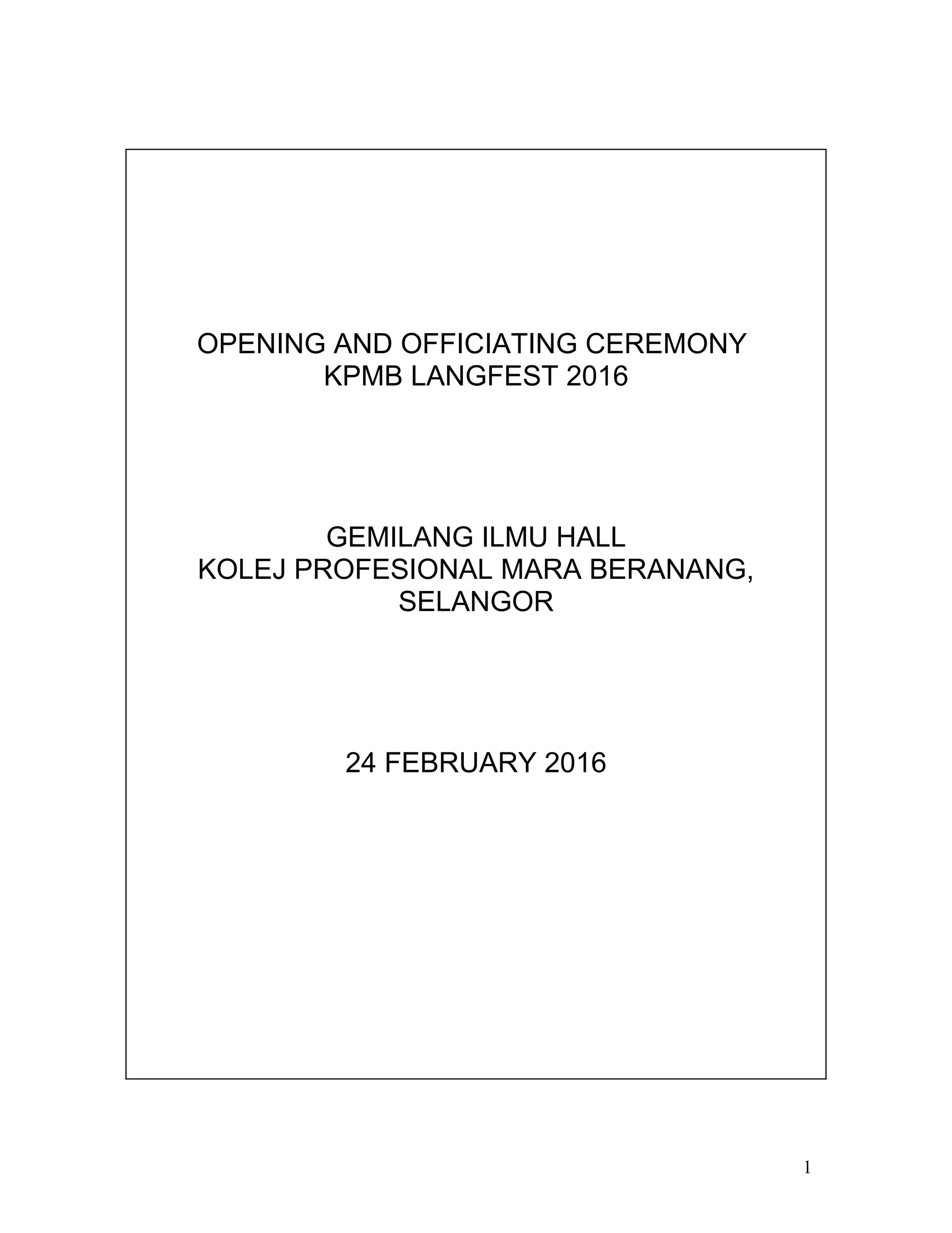 Mc script kpmb langfest 2016 | DOC | Business Expos & Conferences | Events